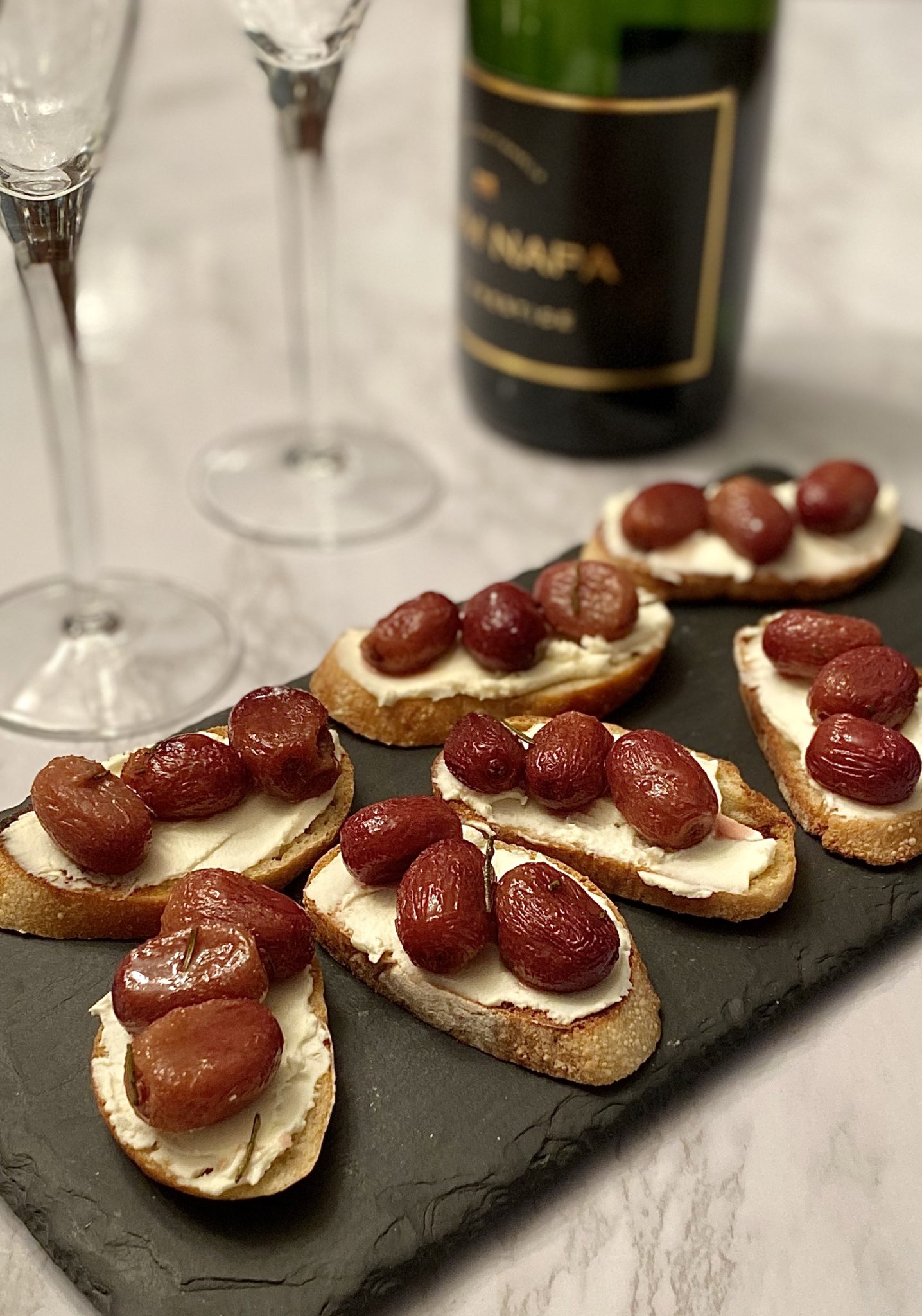 Roasted Grape and Mascarpone Crostini | Laura M. Ali, MS, RDN, LDN